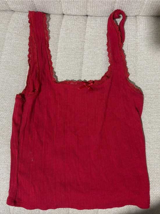 Garage | Tops | Garage Red Ribbed Lacetrim Tank | Poshmark